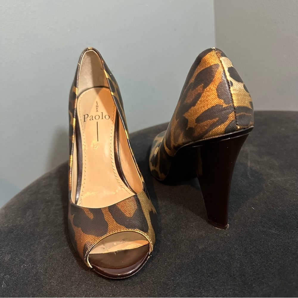 Linea Paolo Animal Print Leopard Peep Toe Leather Hig… - Gem